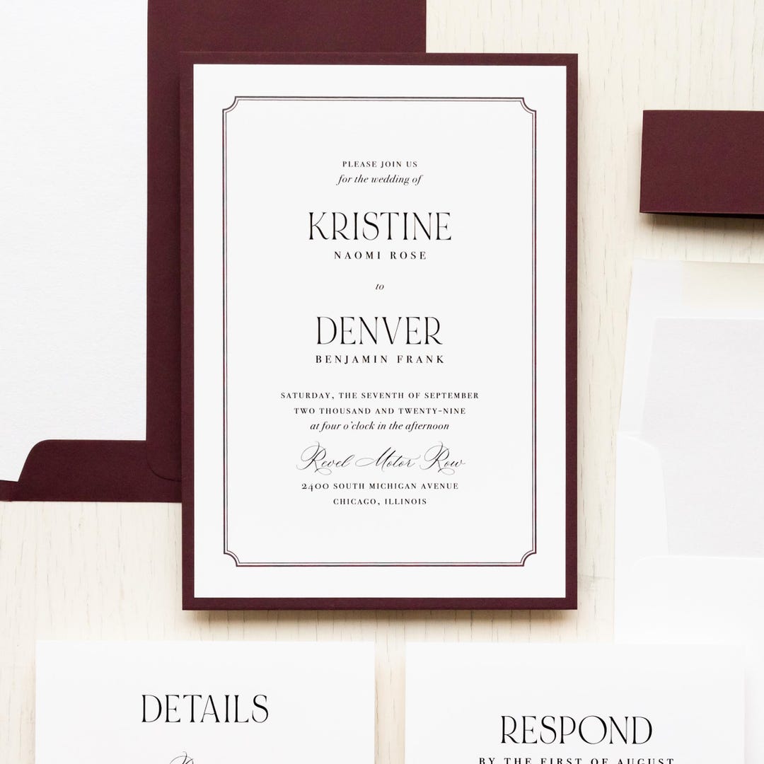 White & Burgundy - Wedding Invitation - Sample - Etsy
