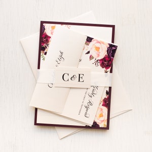 Burgundy Floral - Wedding Invitation - Sample - Etsy