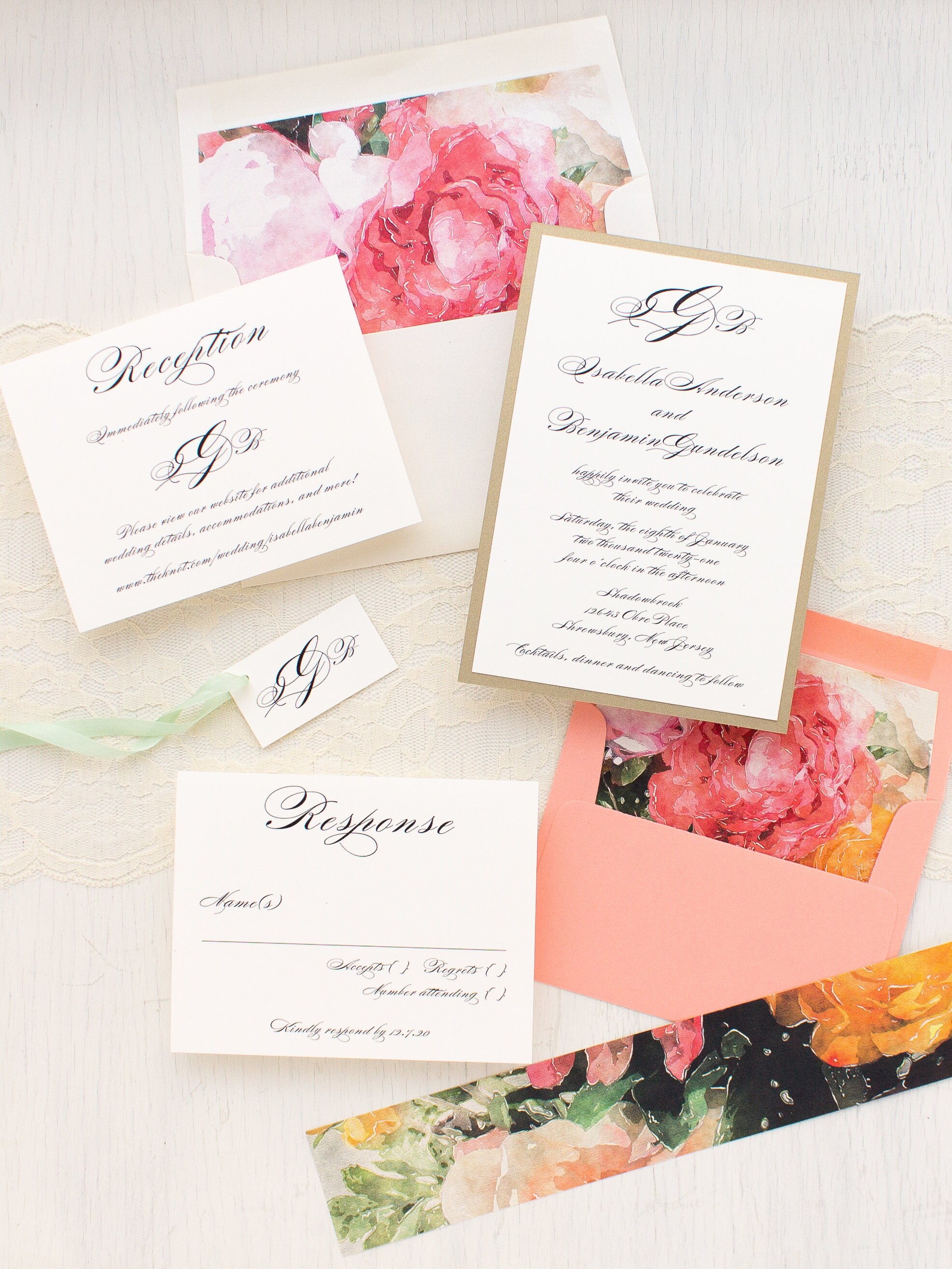 Pink Petals Wedding Invitation Sample | Etsy