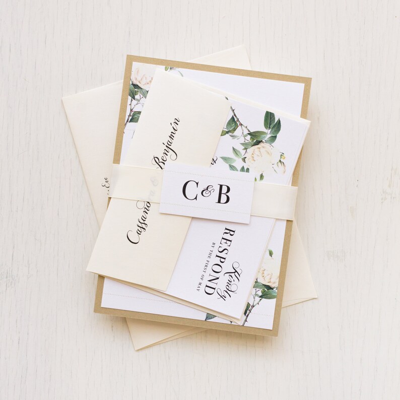 Ivory & White Floral Wedding Invitations Sample - Etsy