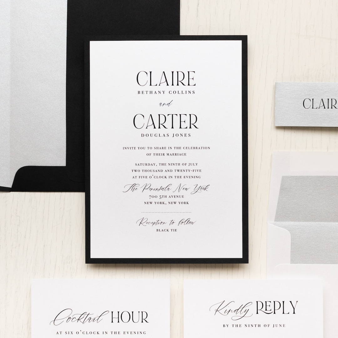 Luxe Black & White - Wedding Invitation - Sample - Etsy