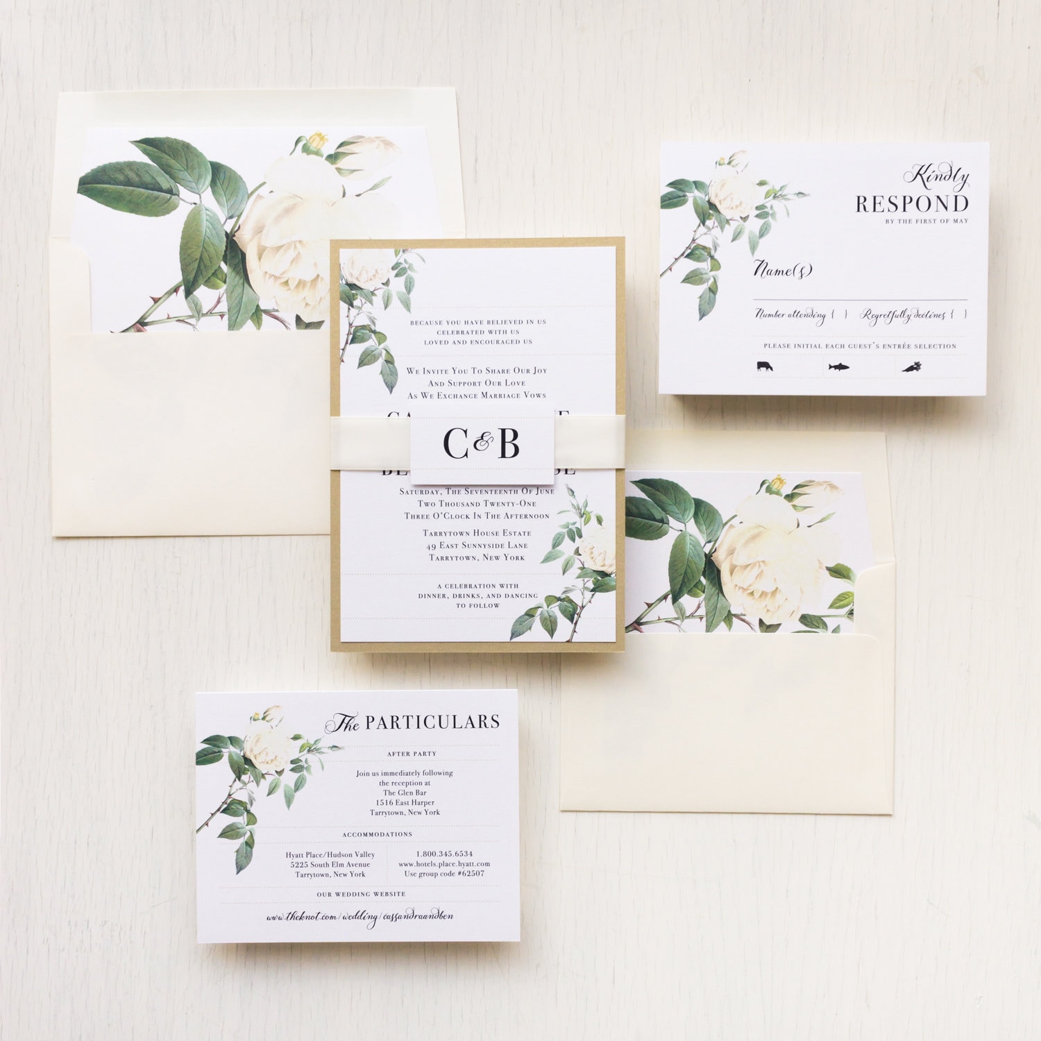 Ivory & White Floral Wedding Invitations Sample | Etsy