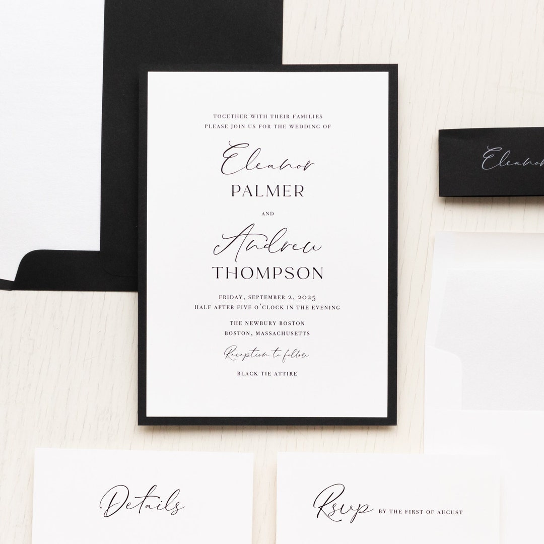 Simple Black Tie - Wedding Invitation - Sample - Etsy