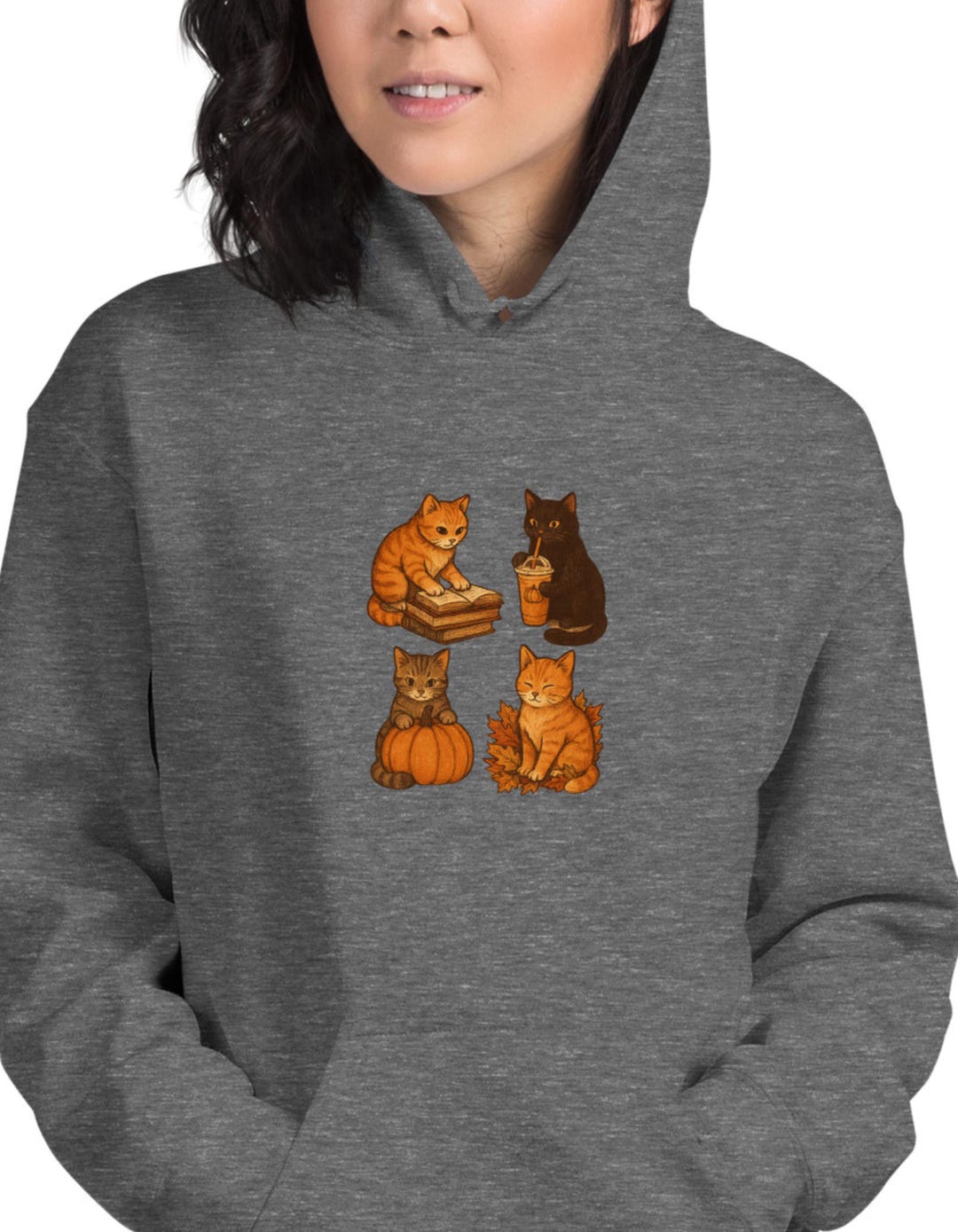 Unisex Hoodie Fall Cats Collage Cute Cat Lovers Autumn Apparel Pullover ...