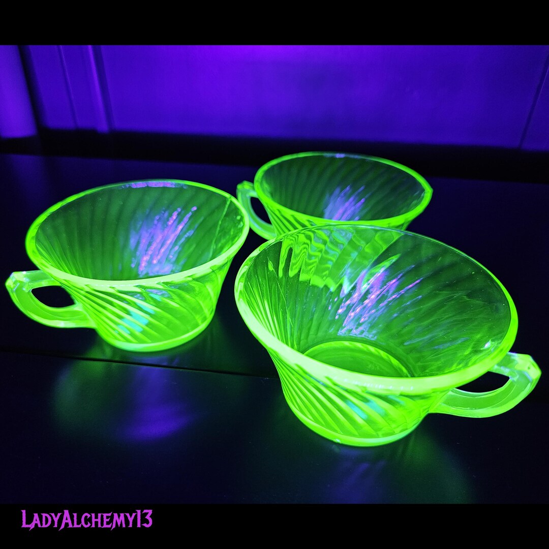 Uranium Glass Green Tea Cups Vintage UV Reactive Glowing - Etsy