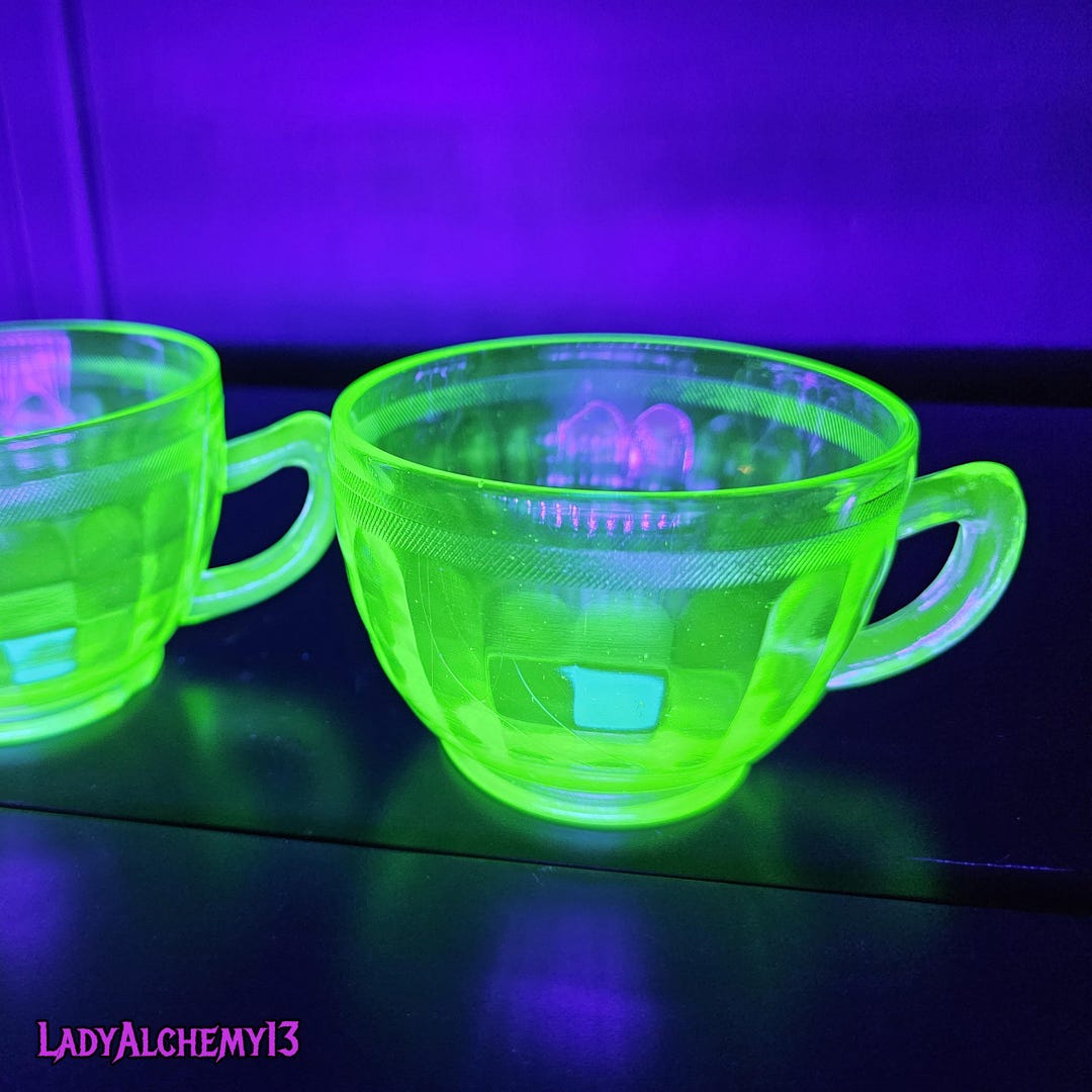 Uranium Glass Green Tea Cup Vintage UV Reactive Glowing - Etsy