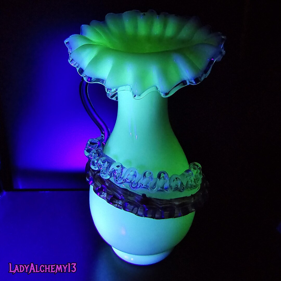 Uranium Glass Stevens and Williams Milk Glass With Pink Vase UV ...