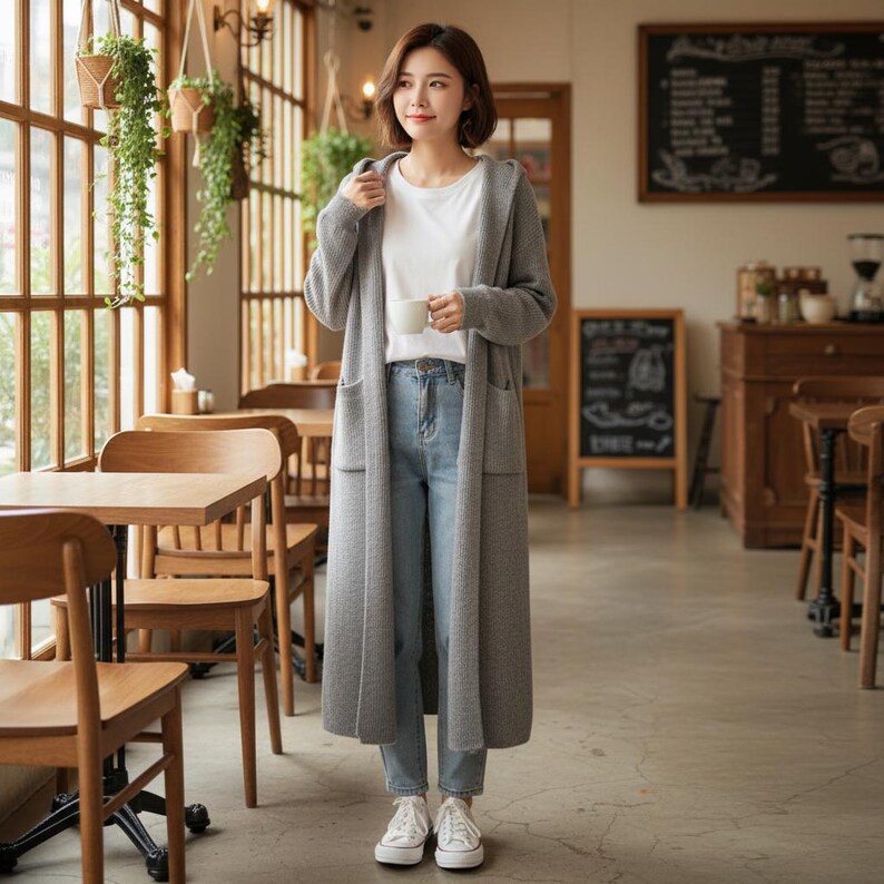 Long Hooded Knit Cardigan Coatigan With Pockets – Chunky Winter Sweater ...