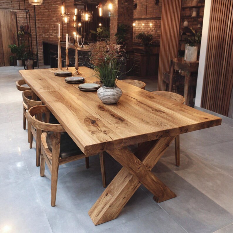 Handmade Solid Wood Farmhouse Dining Table: Rustic Kitchen Furniture ...