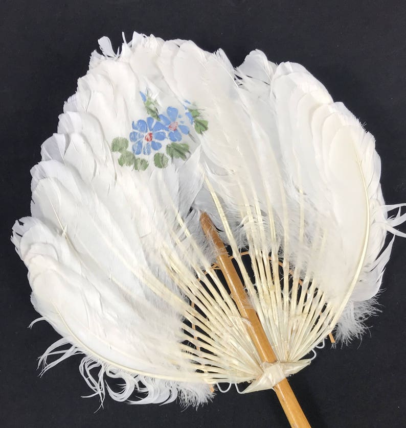 1920s Feather Hand Fan Art Deco Flapper Goose Feathers Hand Painted ...