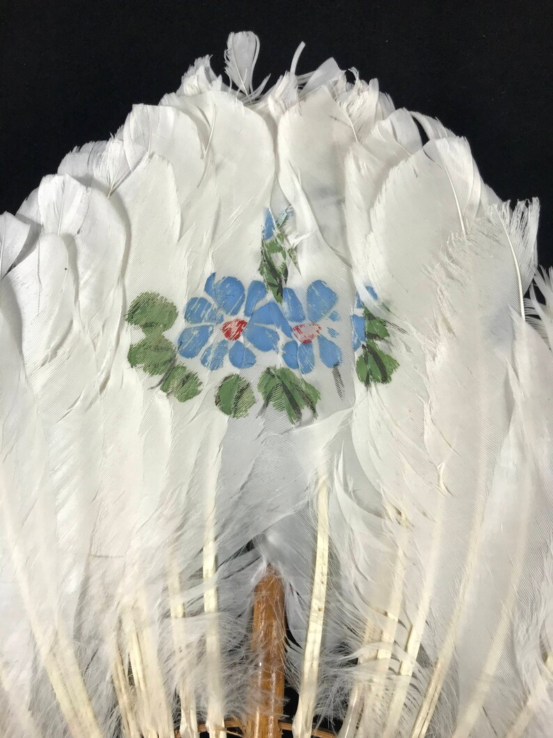 1920s Feather Hand Fan Art Deco Flapper Goose Feathers Hand Painted ...