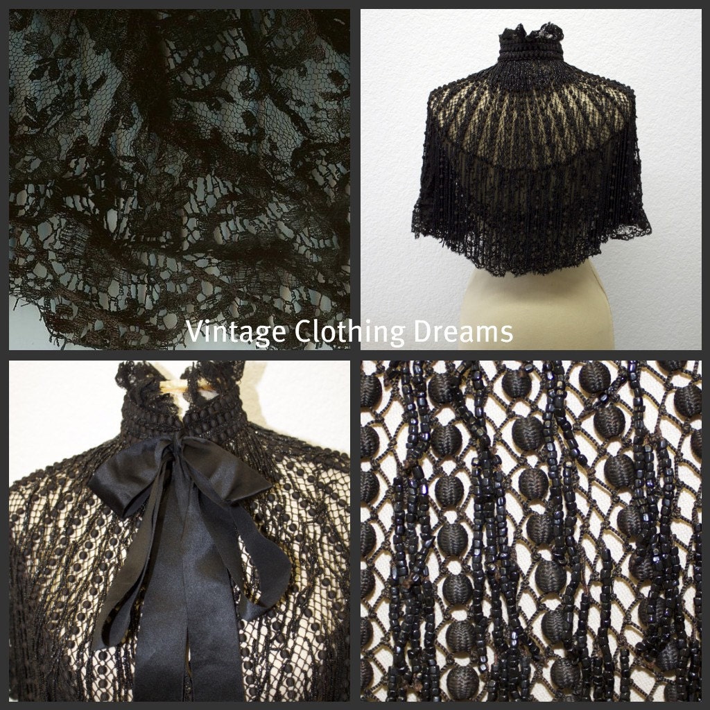 Cape Cloak FRENCH Antique Victorian Silk Beads Beaded | Etsy