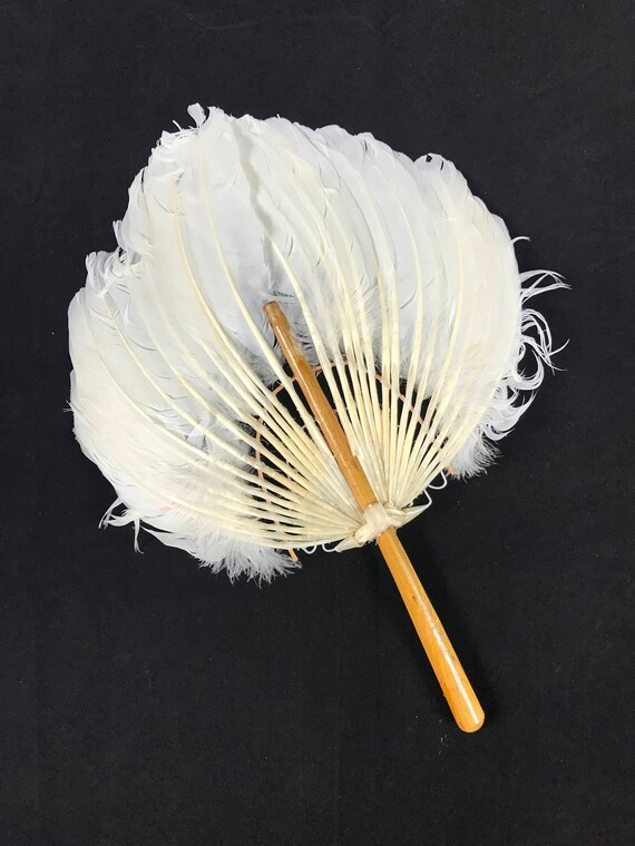 1920s Feather Hand Fan Art Deco Flapper Goose Feather… - Gem