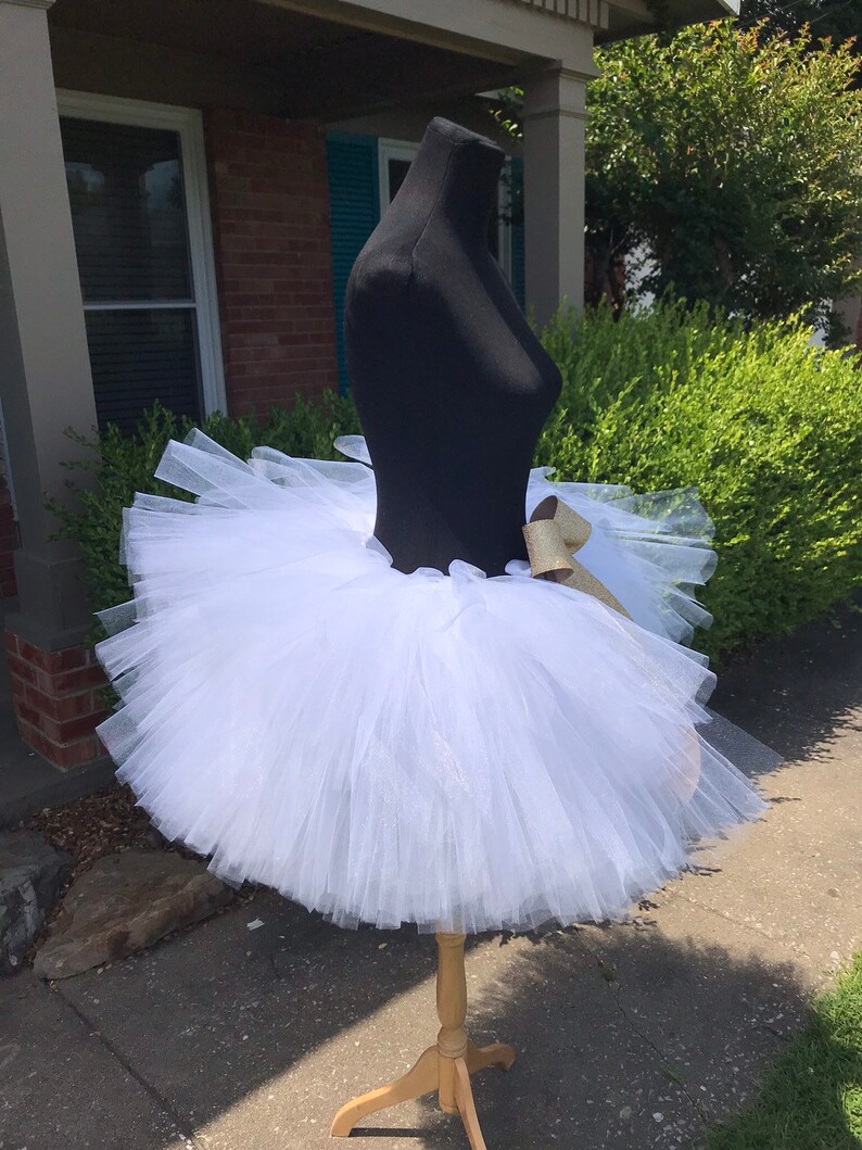 White Adult Tutu w/ gold glitter ribbon Maternity Tutu Adult | Etsy