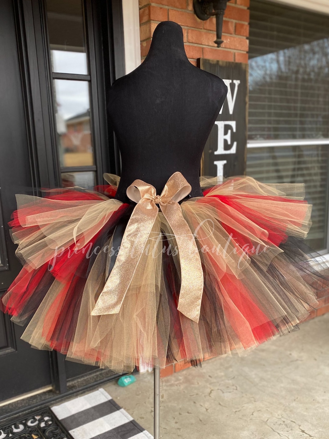 Black, Old Gold and Red Adult Tutu W/ Black Ribbon and Gold Glitter Bow ...