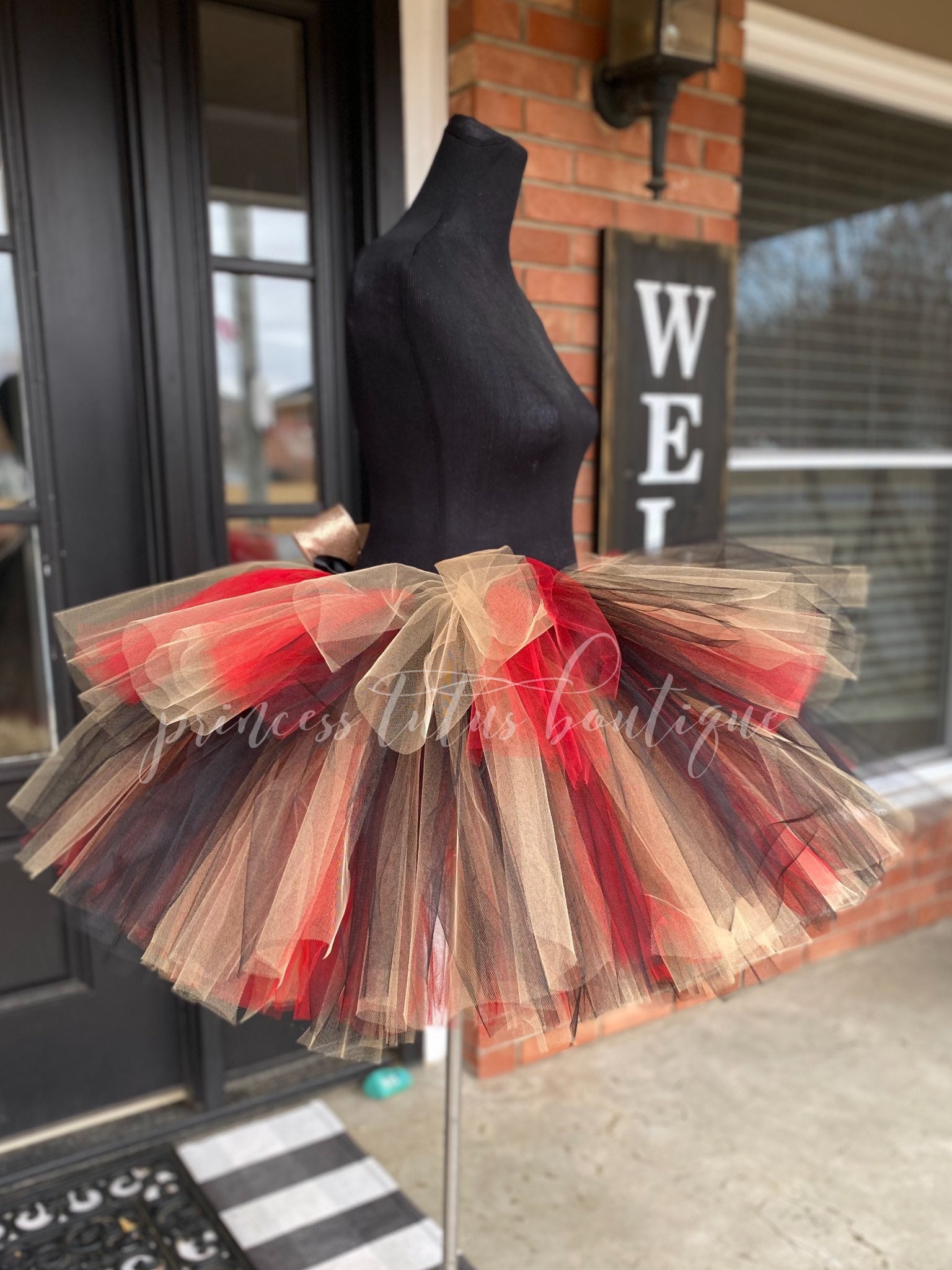 Black, Old Gold and Red Adult Tutu W/ Black Ribbon and Gold Glitter Bow ...