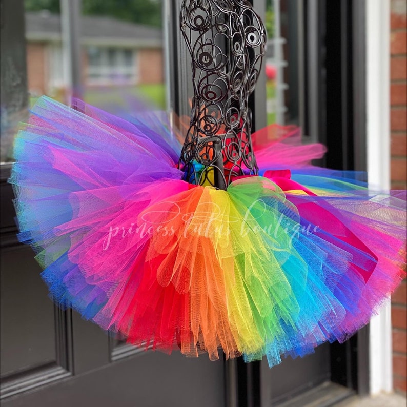 Rainbow Tulle Tutu, Ribbon-tied Waist, Customizable Adult or Girl Sizes ...