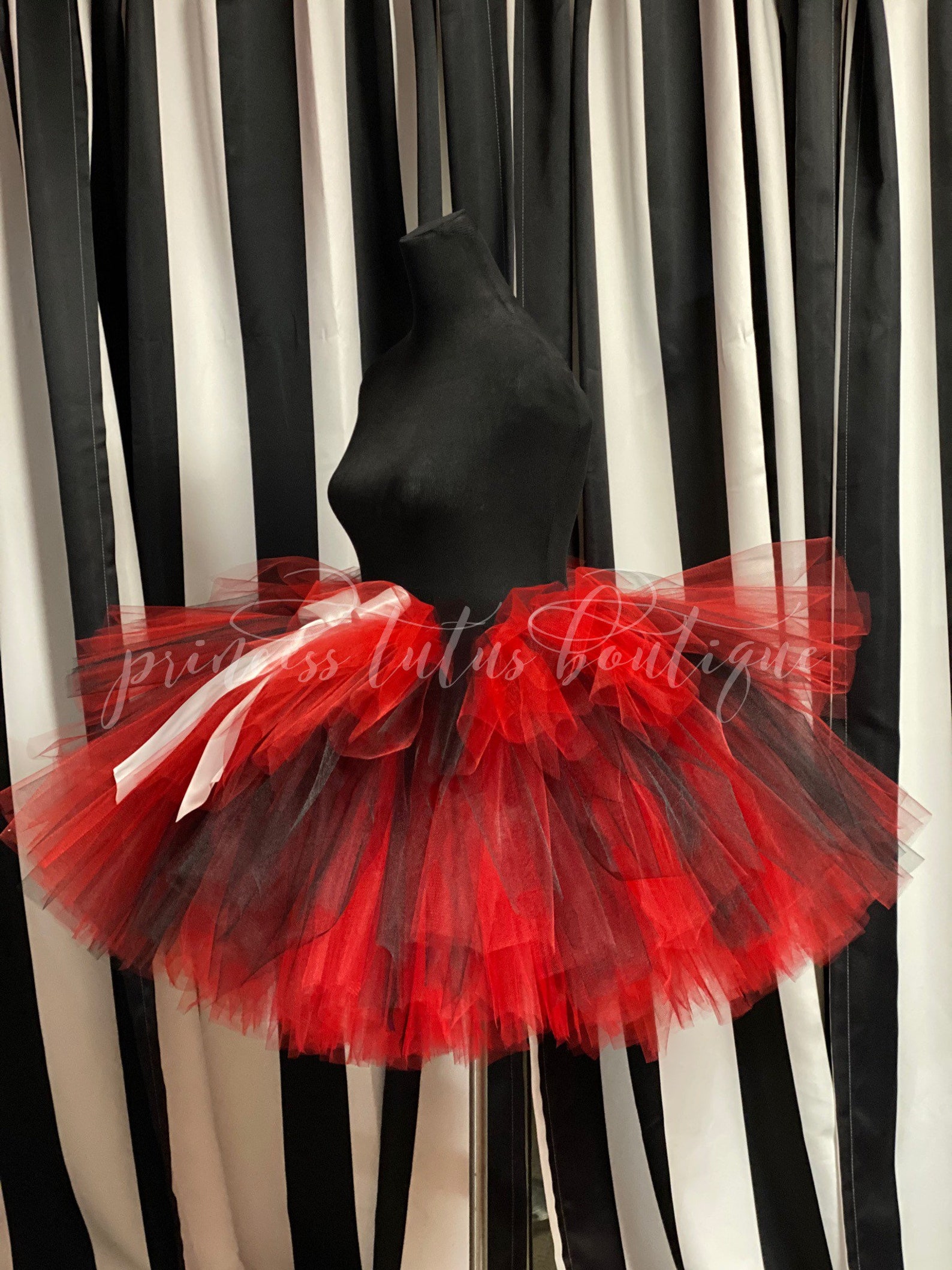 Red With Black Accents Adult Tutu W/ White Satin Ribbon Bow - Etsy