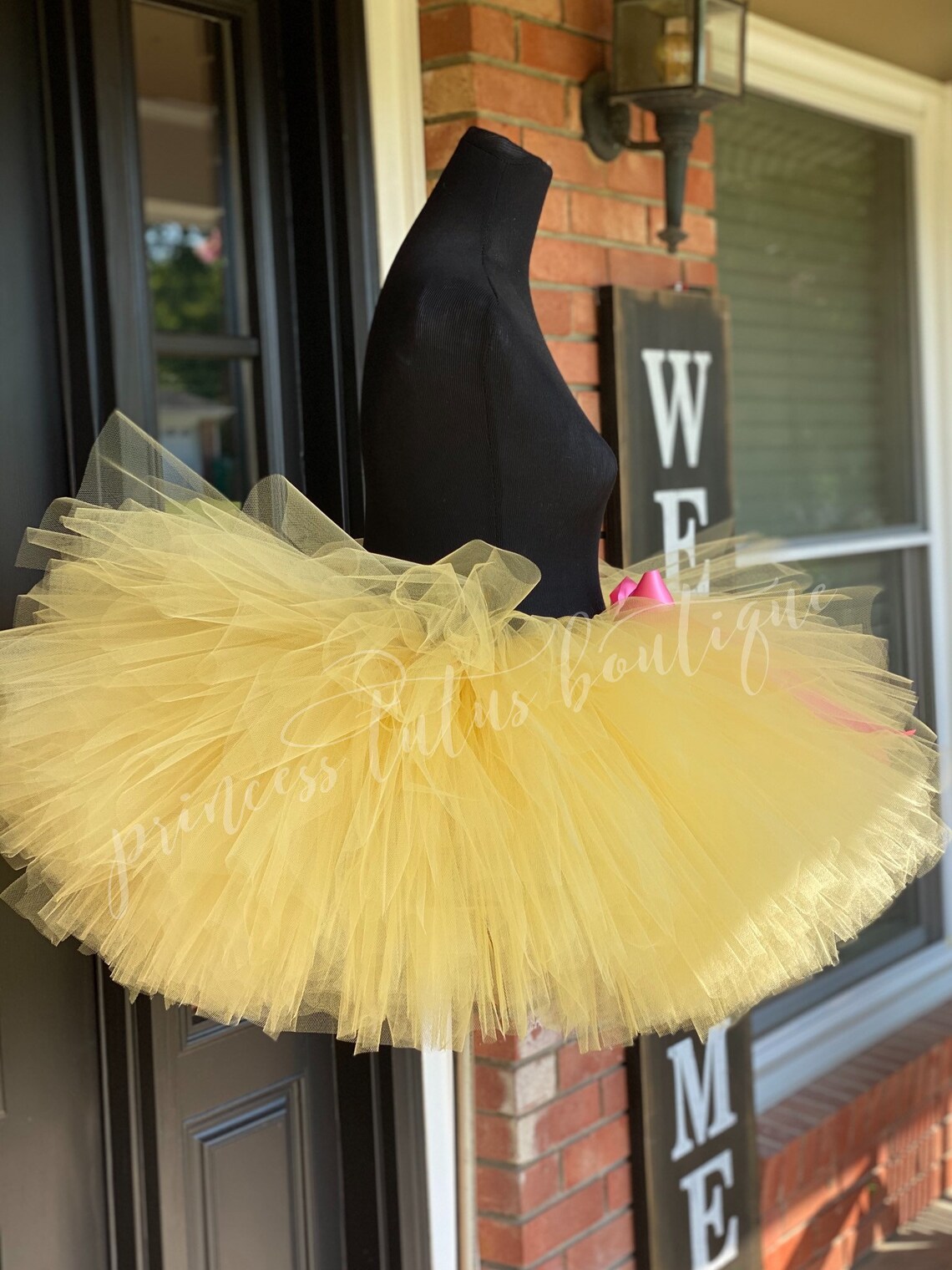 Solid Yellow Adult Tutu With a Shocking Pink Ribbon for Waist 35" to 45 ...