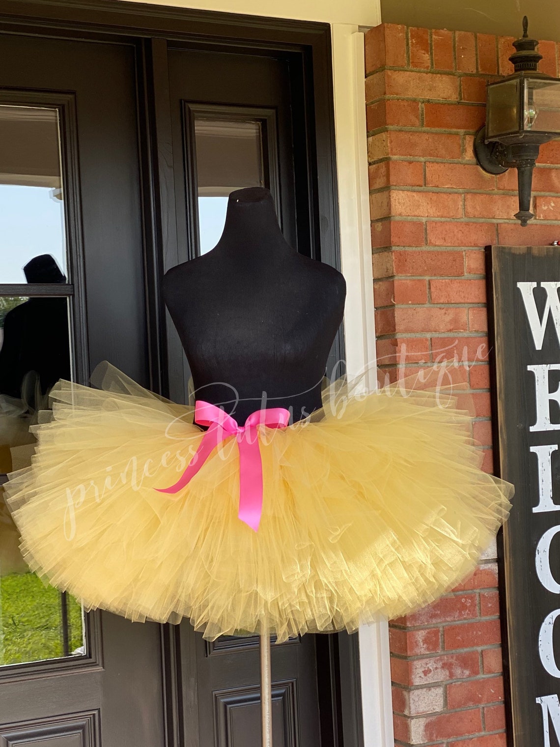 Solid Yellow Adult Tutu With a Shocking Pink Ribbon for Waist 35" to 45 ...