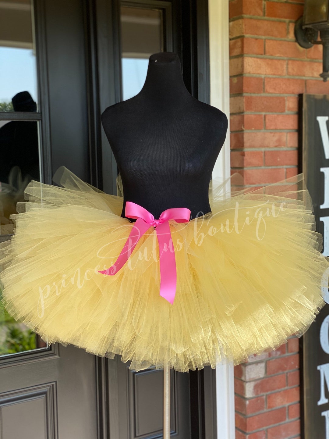 Solid Yellow Adult Tutu With a Shocking Pink Ribbon for Waist 35" to 45 ...