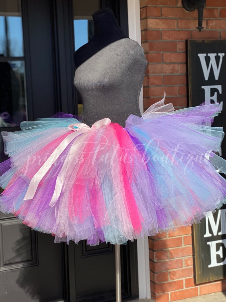 Multi Colored Adult Tutu W/ Light Pink Ribbon confetti Fun | Etsy
