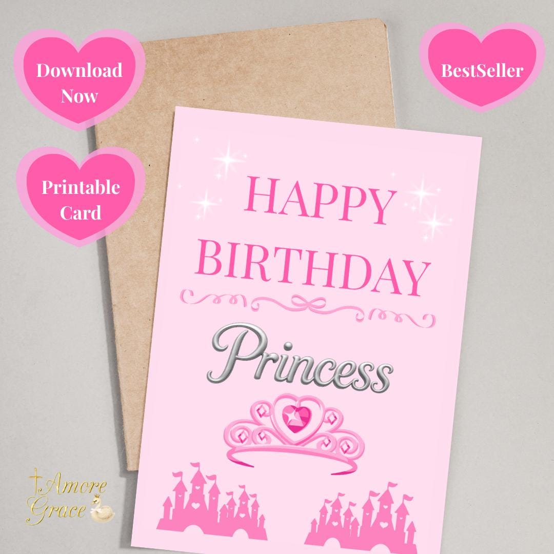 Printable Birthday Card- Princess Theme- Instant PDF Download Now - Etsy