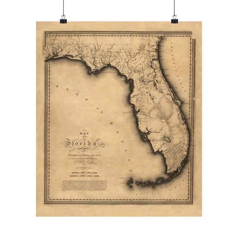 Vintage 1823 Florida Gulf of Mexico Map Wall Art - Antique Nautical ...