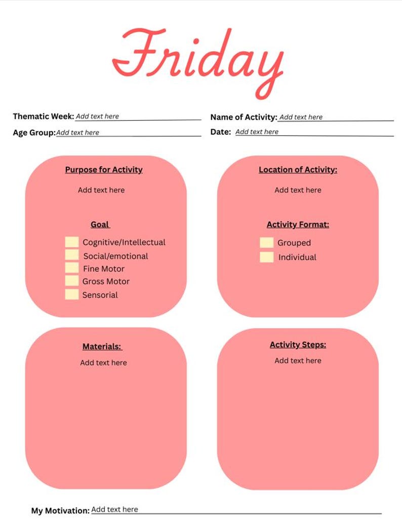 Daily Activity Planner for Kids | Weekly Homeschool Activity Templates ...