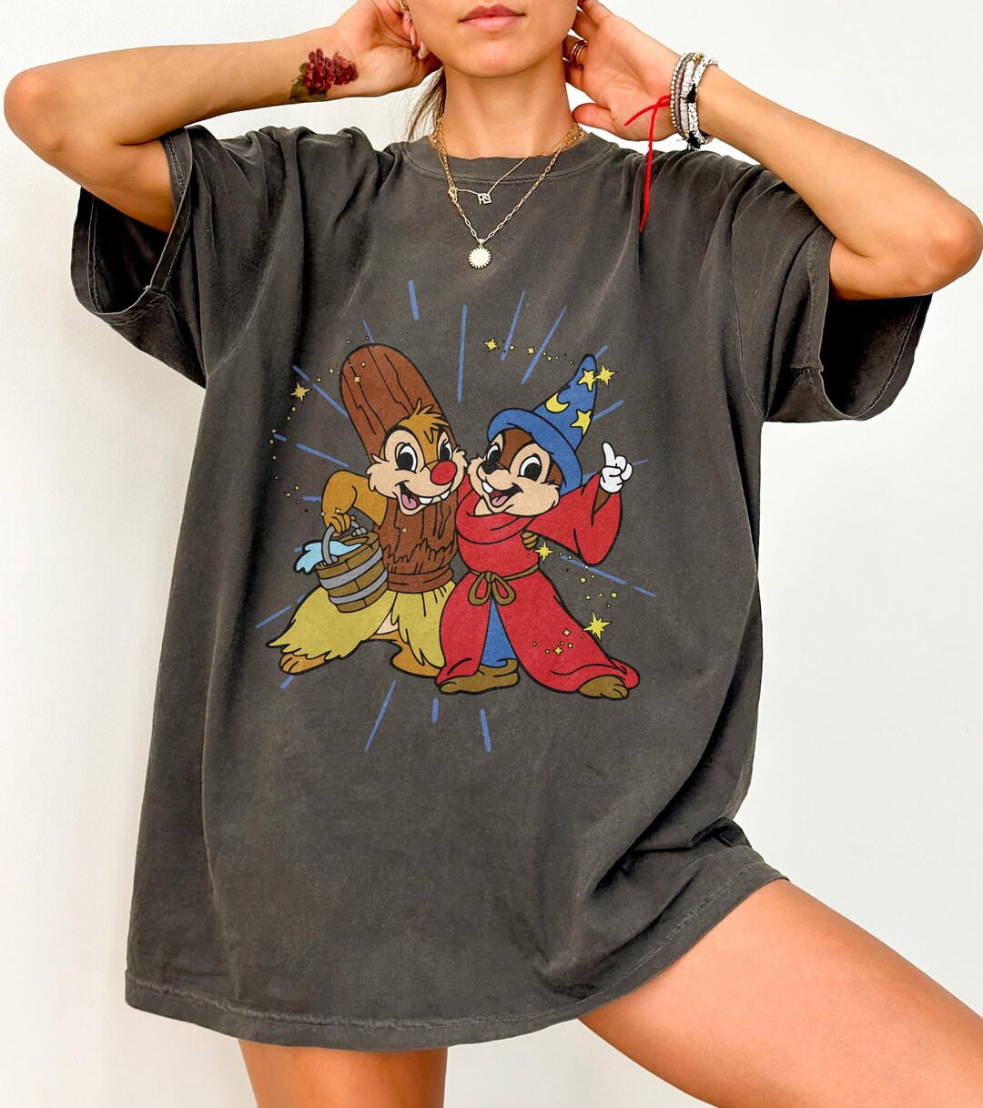 Vintage Disney Chip N Dale Costume Mickey Mouse Magic Broom Shirt ...