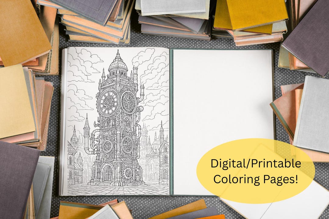 Steampunk Clockwork Coloring Pages: Fantasy Art, Printable (PDF ...