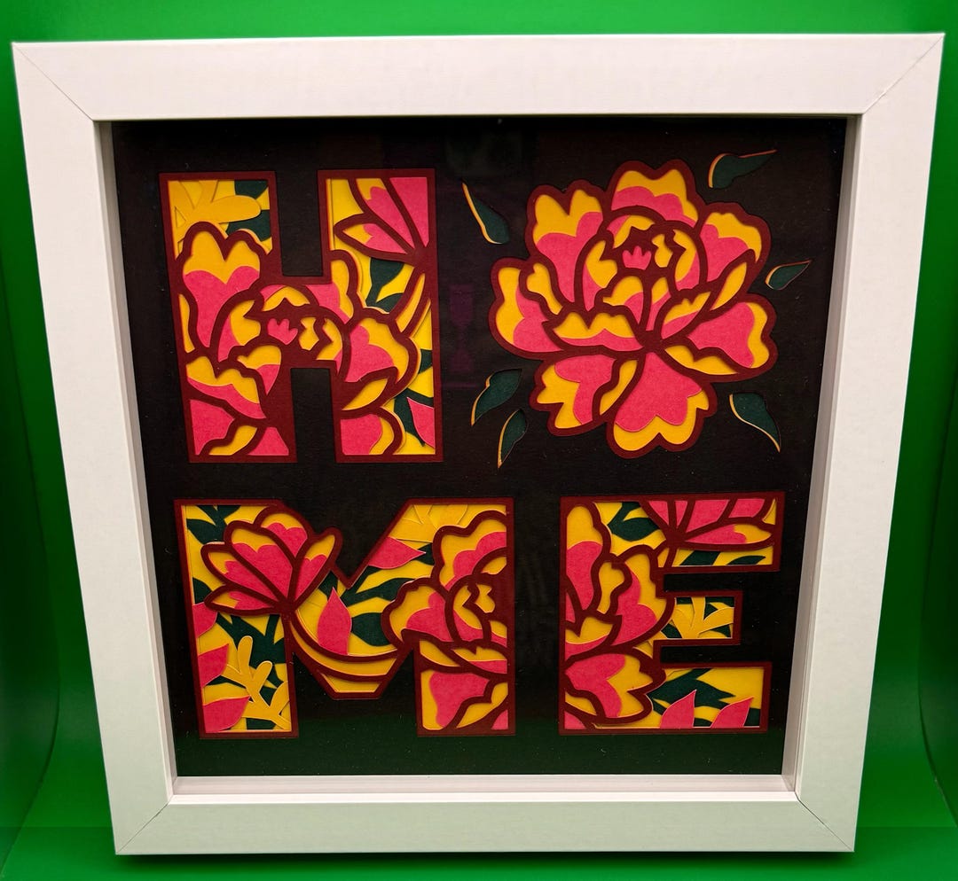 Home Shadow Box – 8x8 Layered Paper Wall Art, Handmade Floral Home ...
