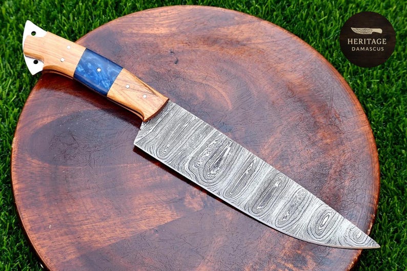 Handmade Damascus Chef Knife | 8” Forged Kitchen Knife | Wood & Resin ...