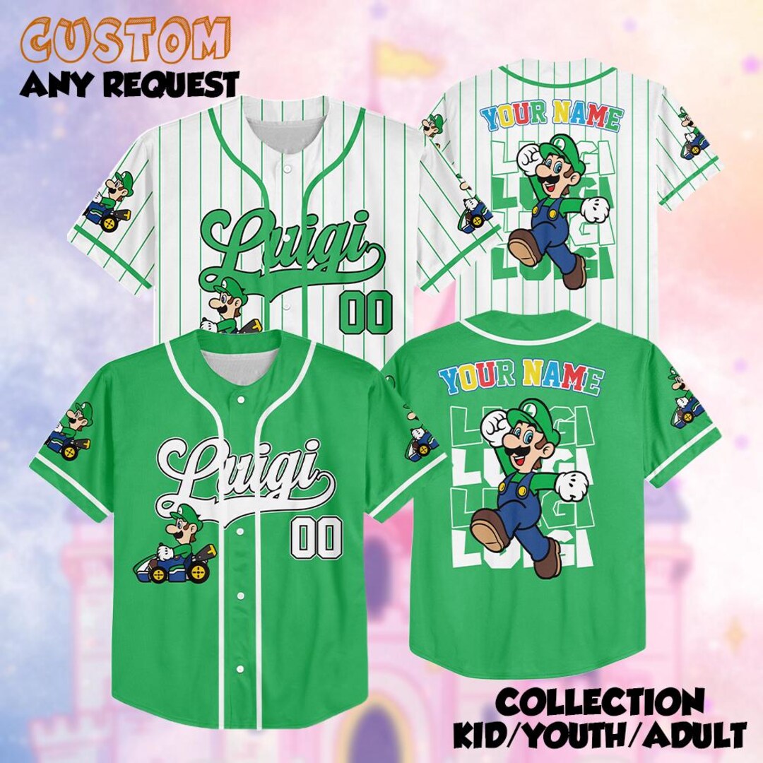 Custom Luigi Super Mario Baseball Jersey, Nintendo Super Mario Shirt ...