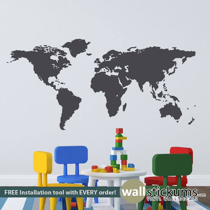 World Map Wall Decal Bedroom Playroom Classroom Wall Decor - Etsy