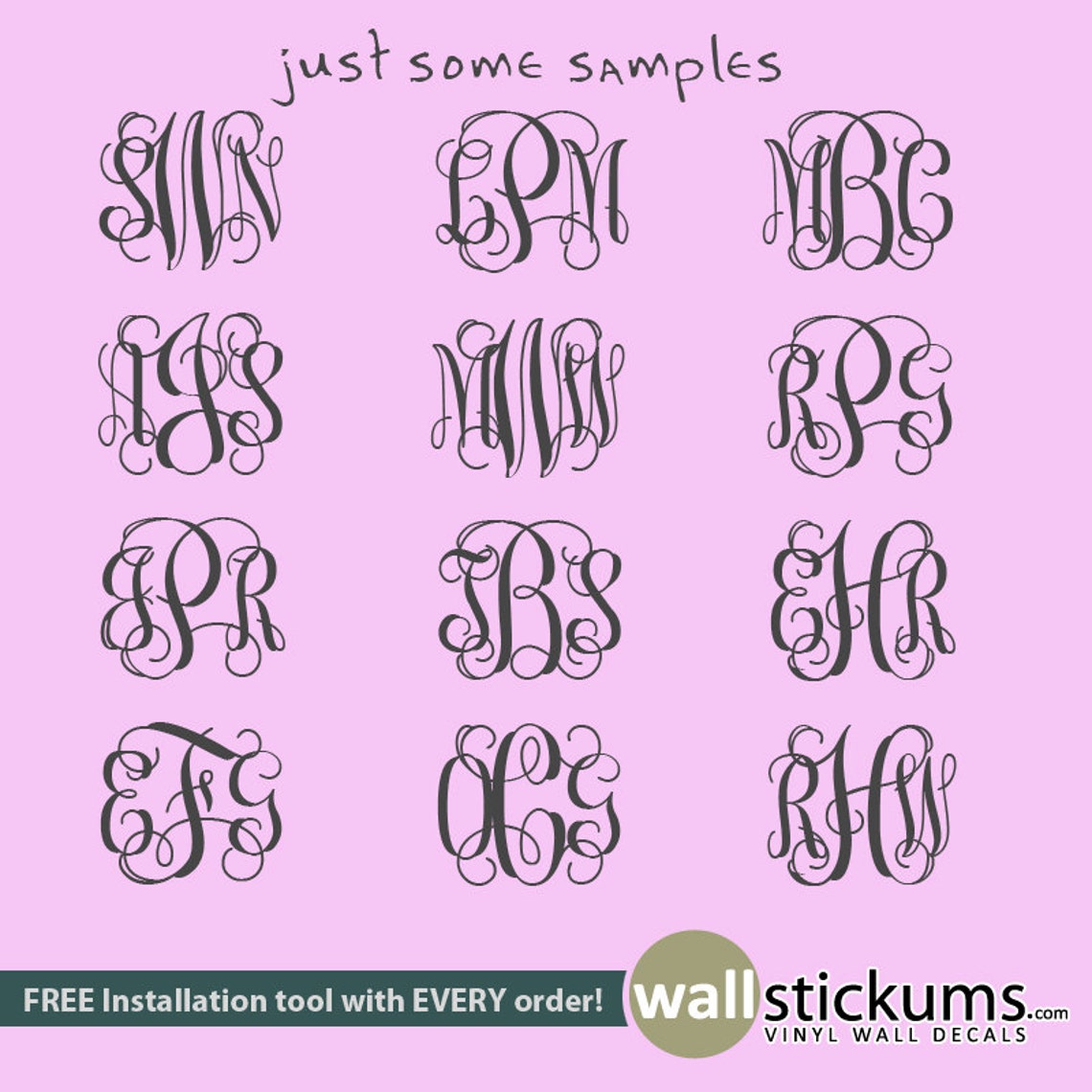 Monogram Wall Decal Wall Initials Vine Interlocking - Etsy