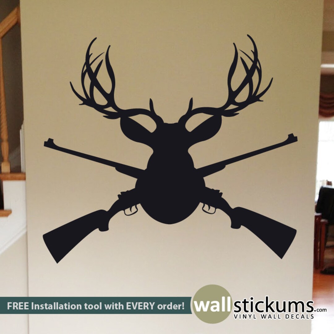 Buck Deer Hunting Wall Decal - Deer Mount With Guns - Outdoorsmen Wall ...