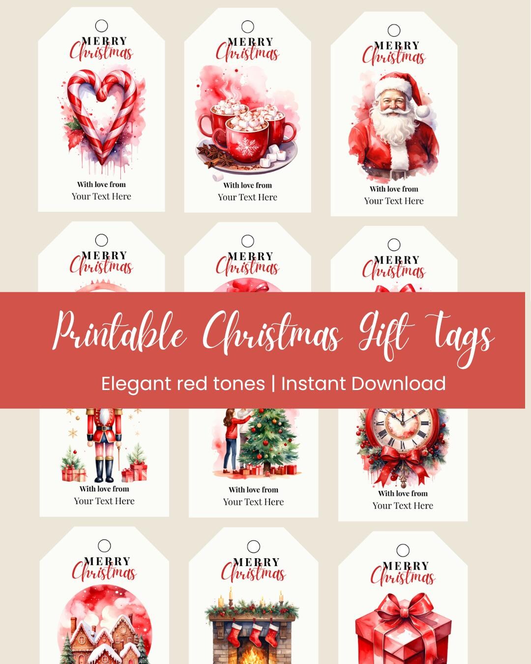 Red Christmas Gift Tags – Printable Holiday Labels (set of 12) - Etsy