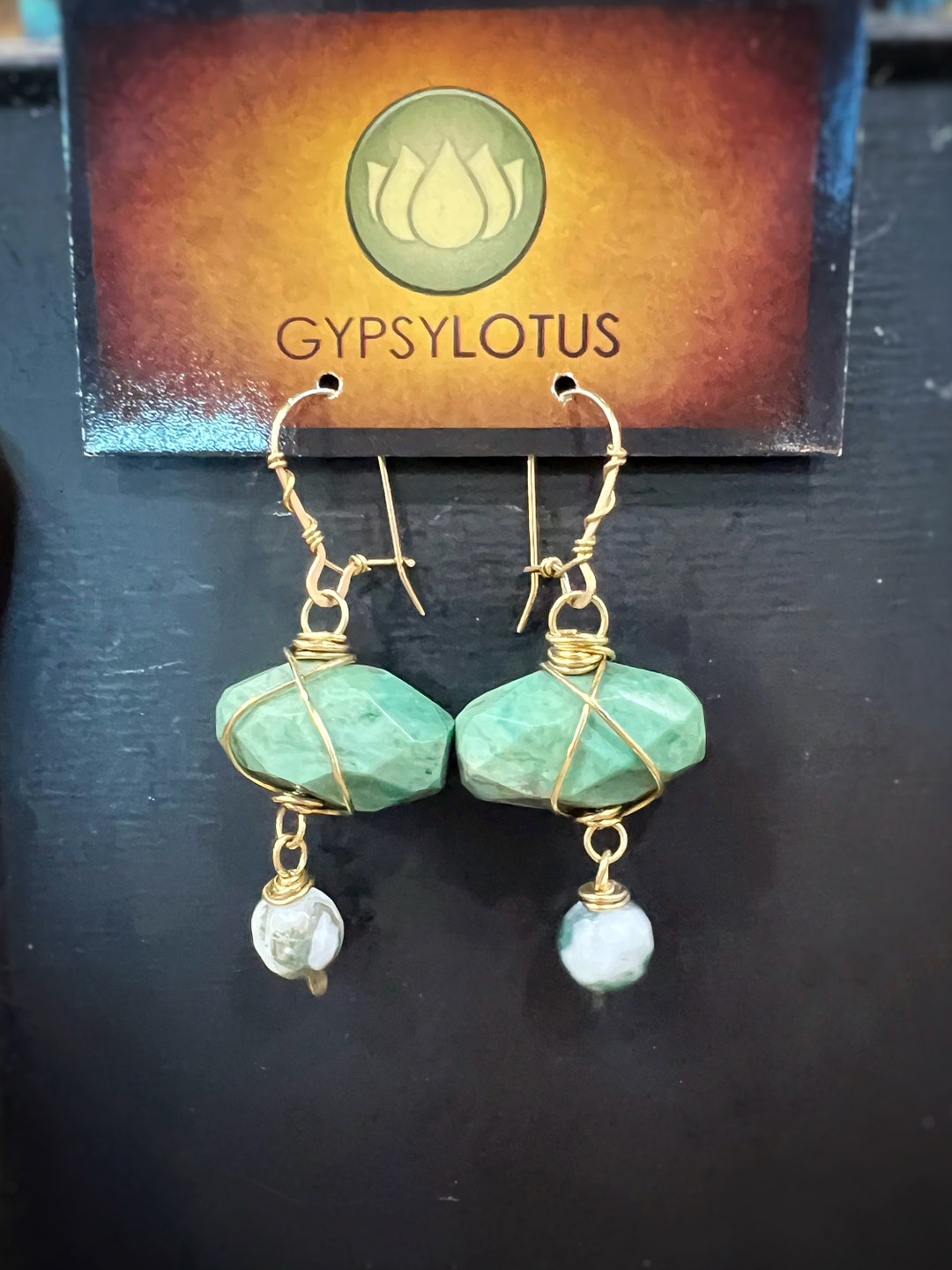 Jasper and Moss Agate Wire Wrapped in Brass on 14k Gold Filled Ear ...