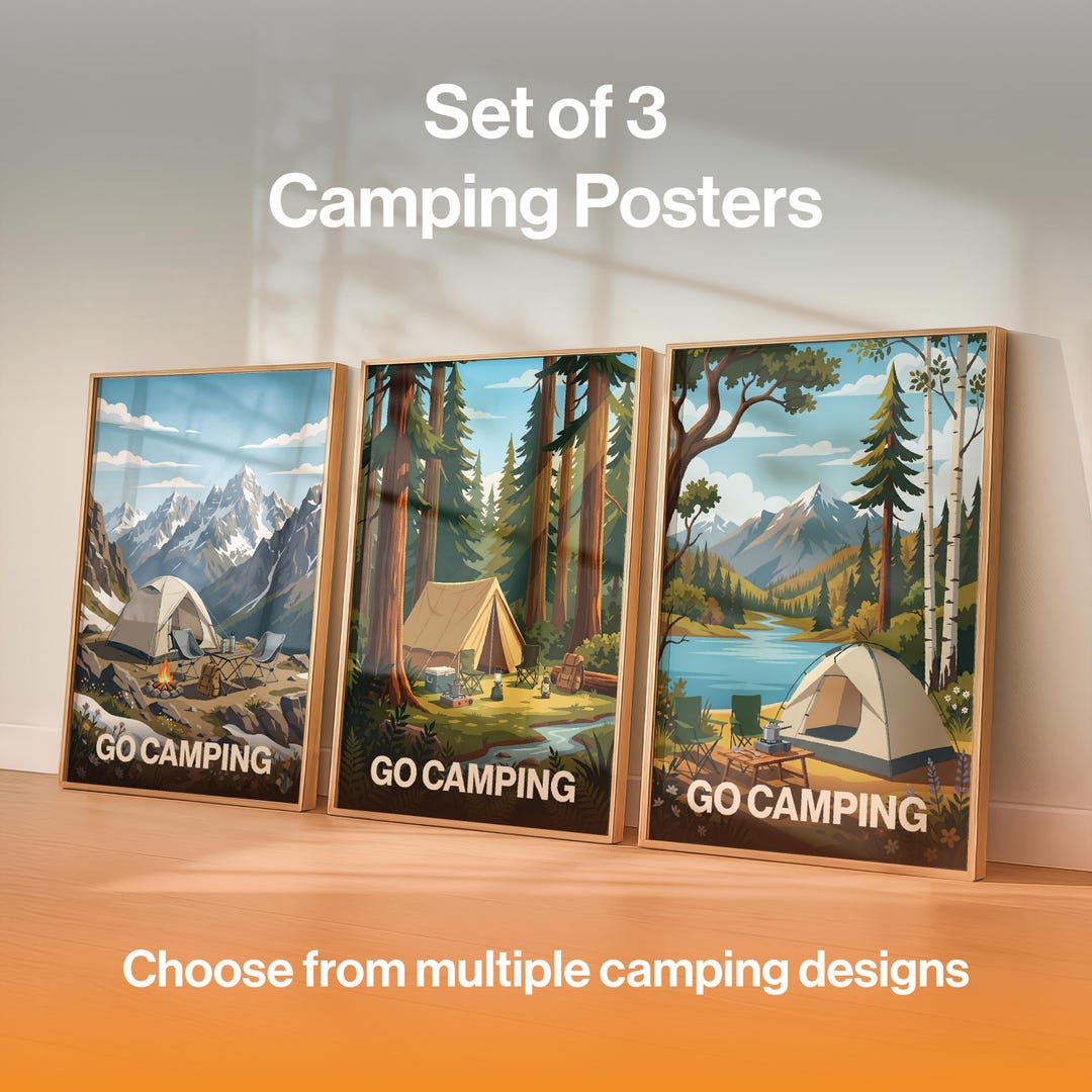 Camping Poster Set - Choose 3 Scenic Prints | Nature Lover Wall Decor ...