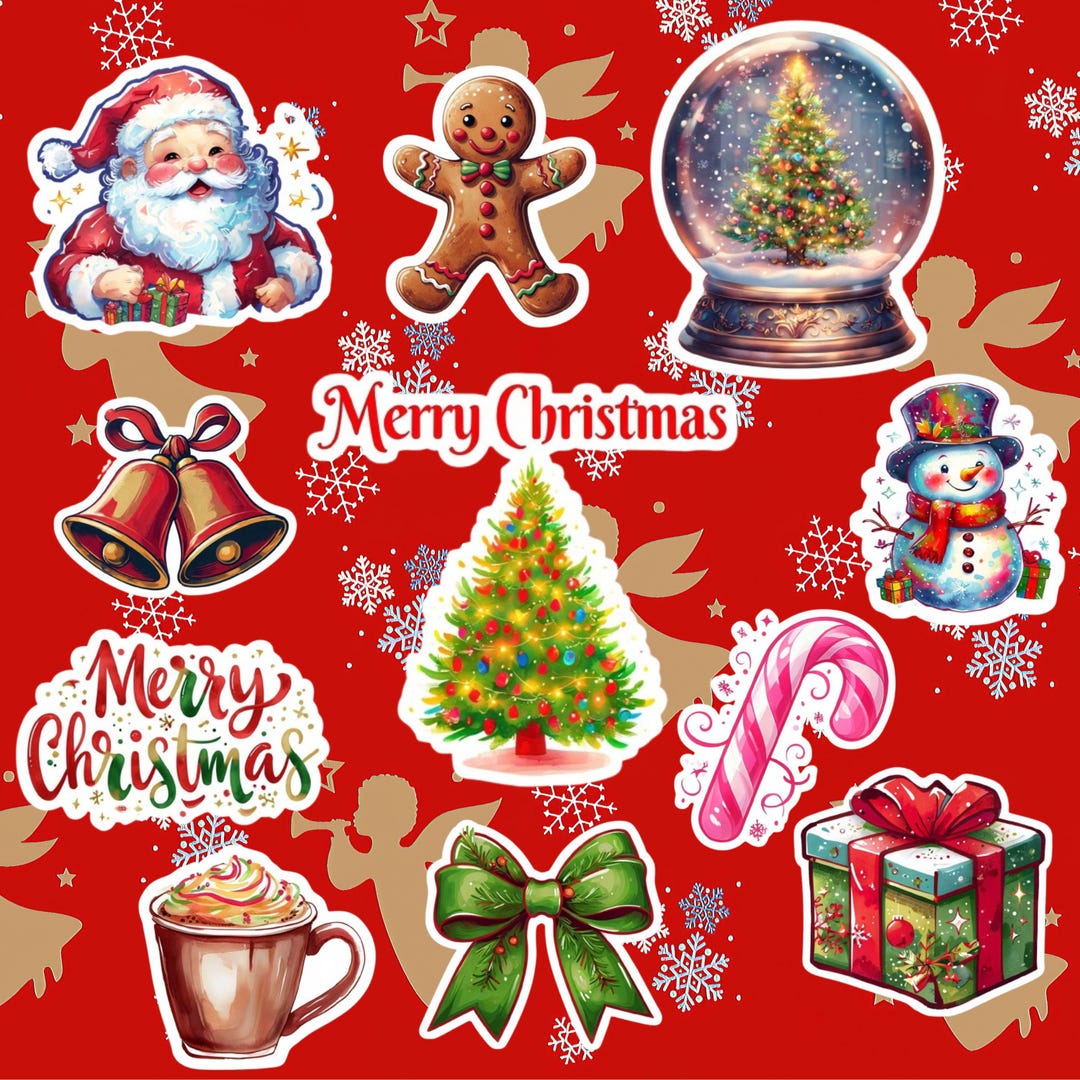 Christmas Digital Stickers Set | Cute Holiday Stickers PNG | Festive ...