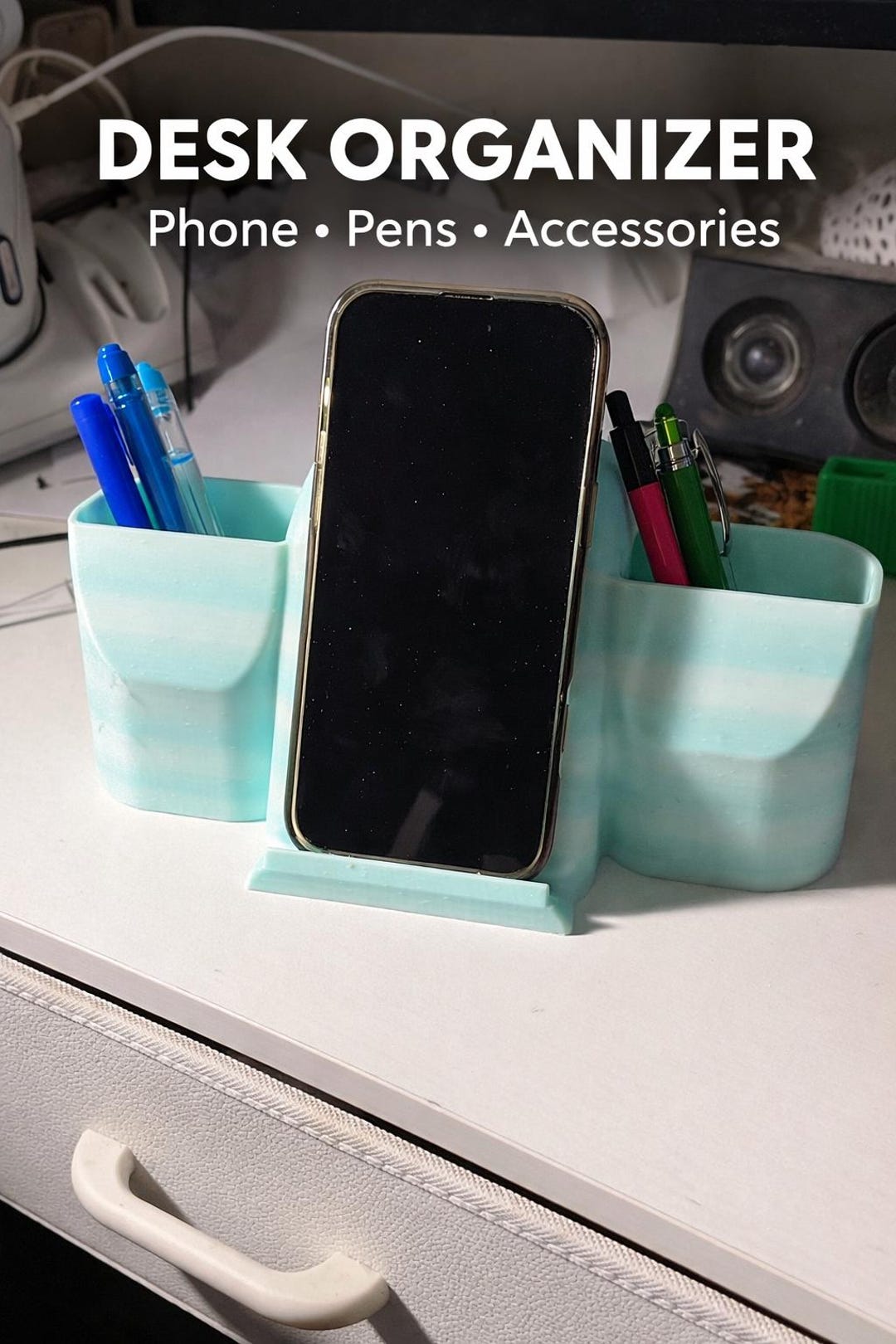 Desk Organizer With Phone Stand | Pen Holder Dock - Etsy