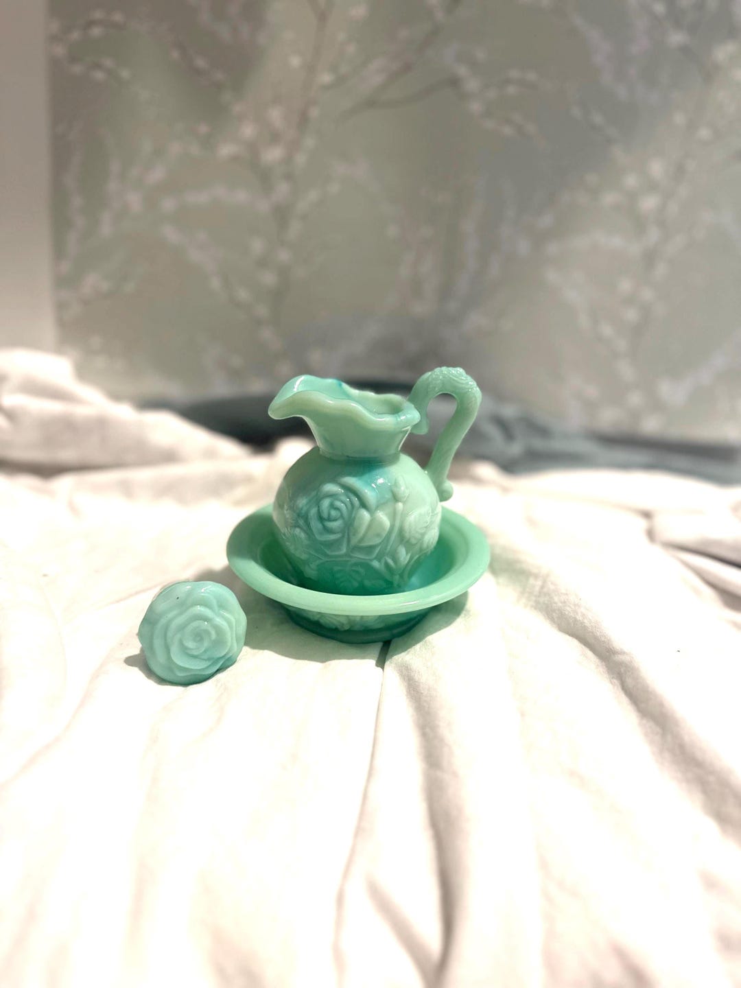 Vintage Avon Antique Jade Pitcher With Saucer and Rose Top - Etsy