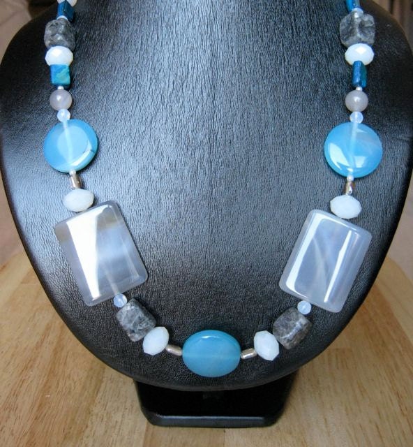 Blue Ice Necklace & Earrings Set Sky Blue, Grey, White, Semi-precious ...