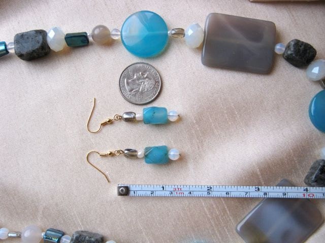 Blue Ice Necklace & Earrings Set - Sky Blue, Grey, White, Semi-precious ...