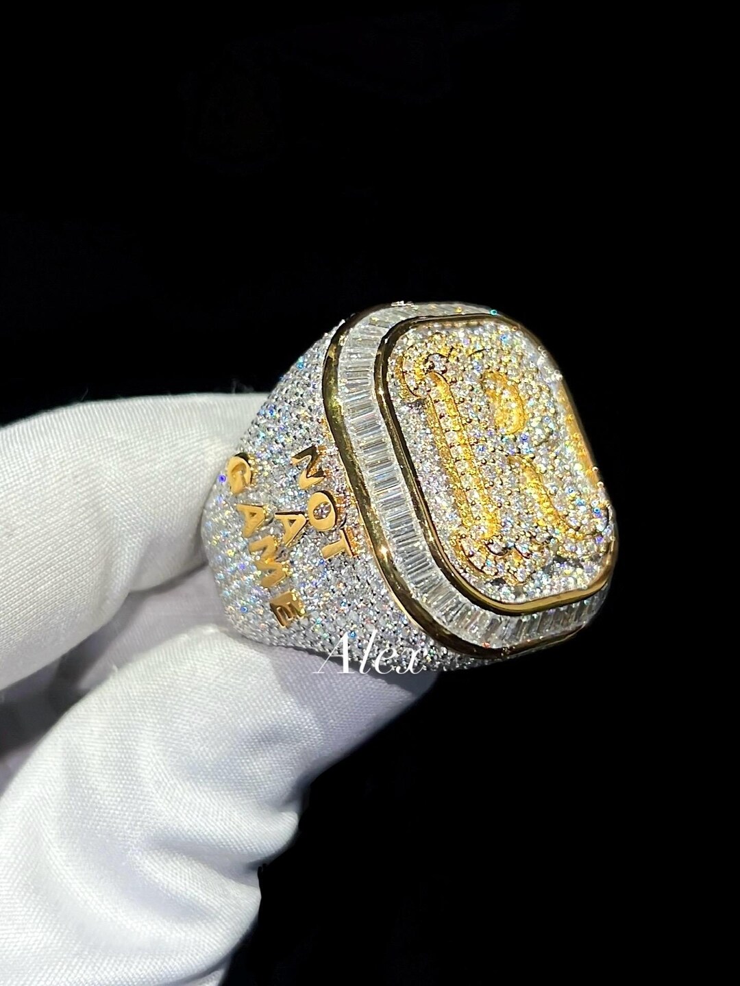 Solid 14k Gold Champion Ring, Real VVS Moissanite Diamond Ring for Men ...