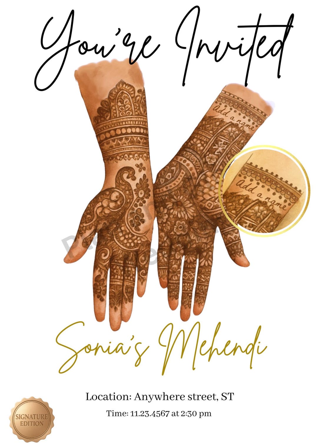 Watercolor Henna Mehendi Invitation Template: Personalized Indian ...