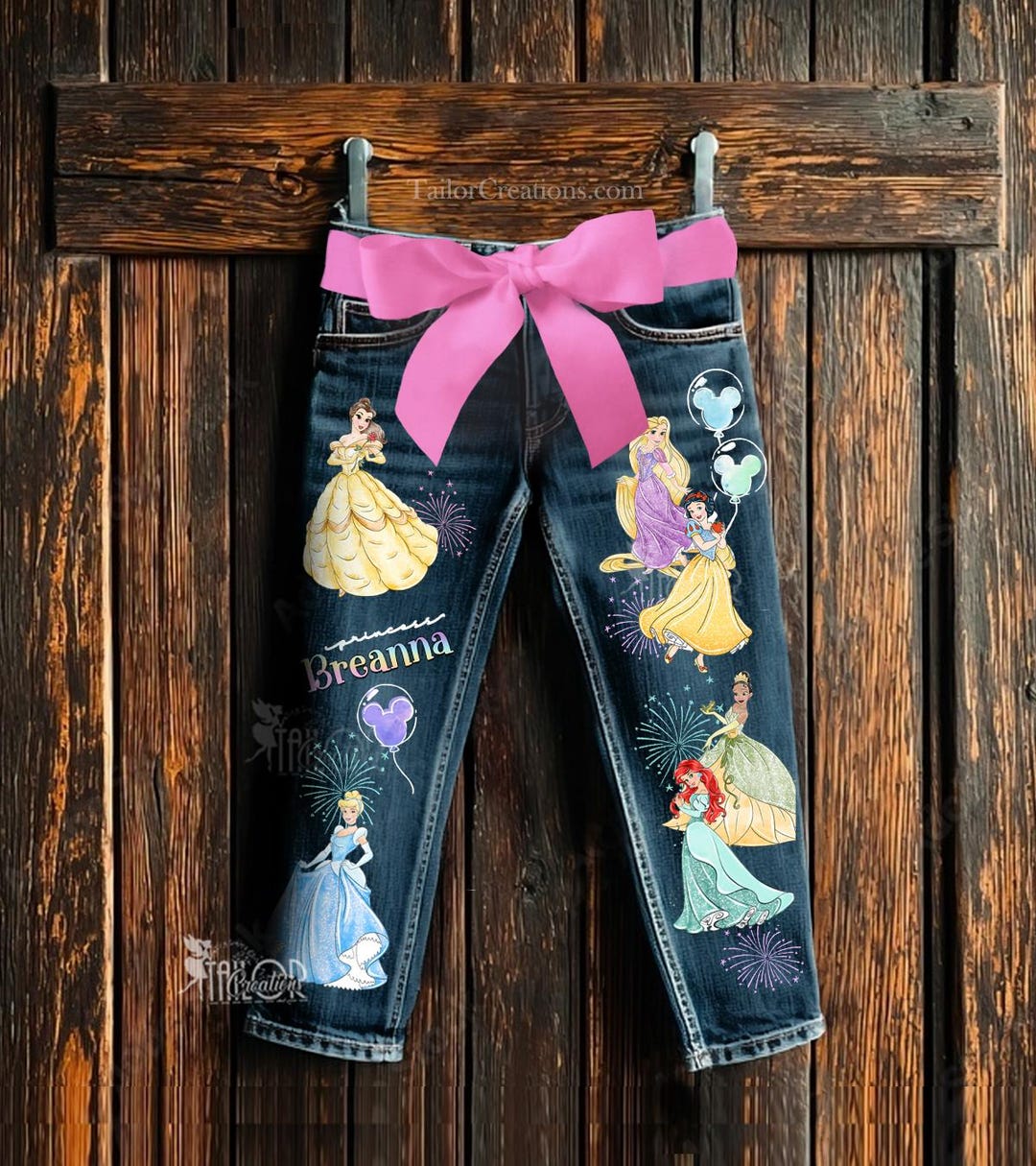 Disney Princess Denim Jeans Pants - Disney Magical Castle Watercolor ...