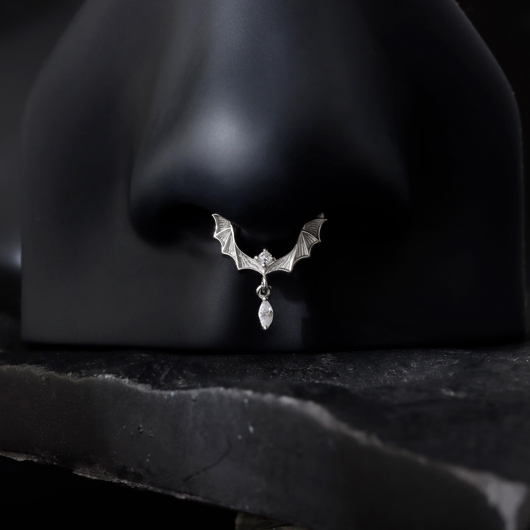 Moissanite Bat Hoop Piercing Ring- 925 Sterling Silver Septum Ring ...