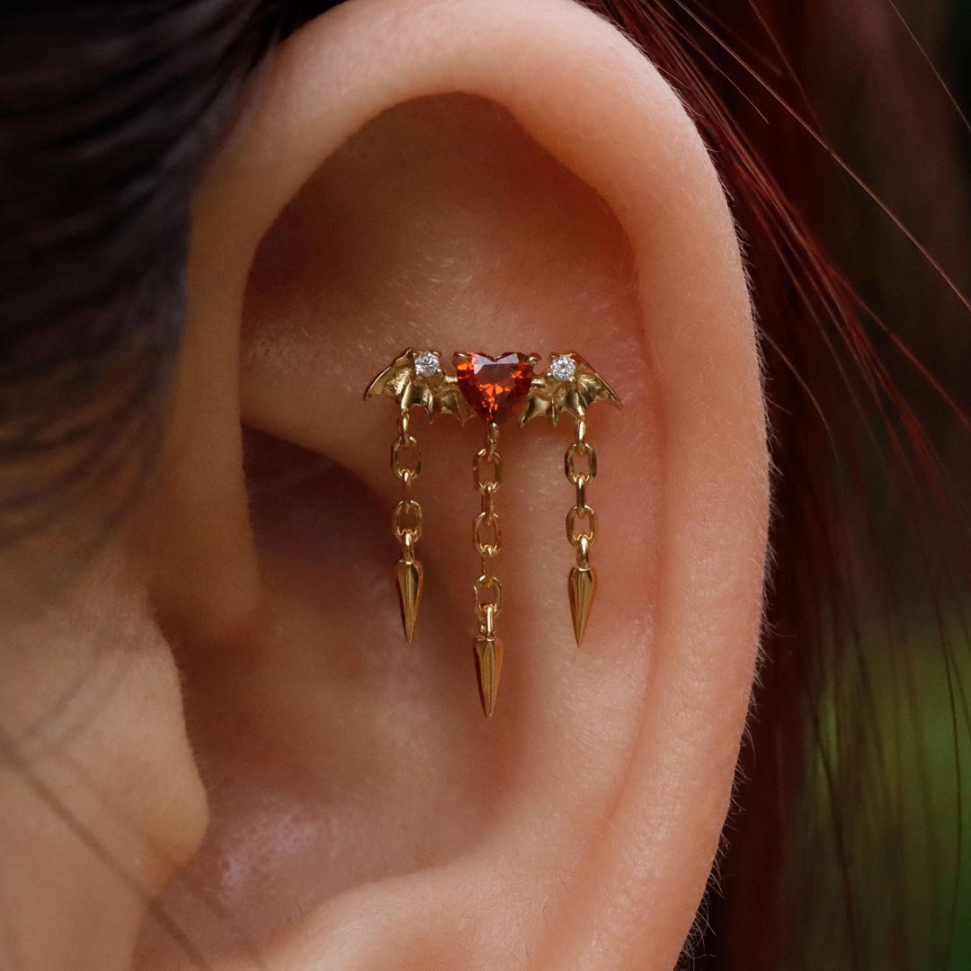Bat Hidden Helix Piercing Earring, Spike Dangle Threadless Push in Stud ...